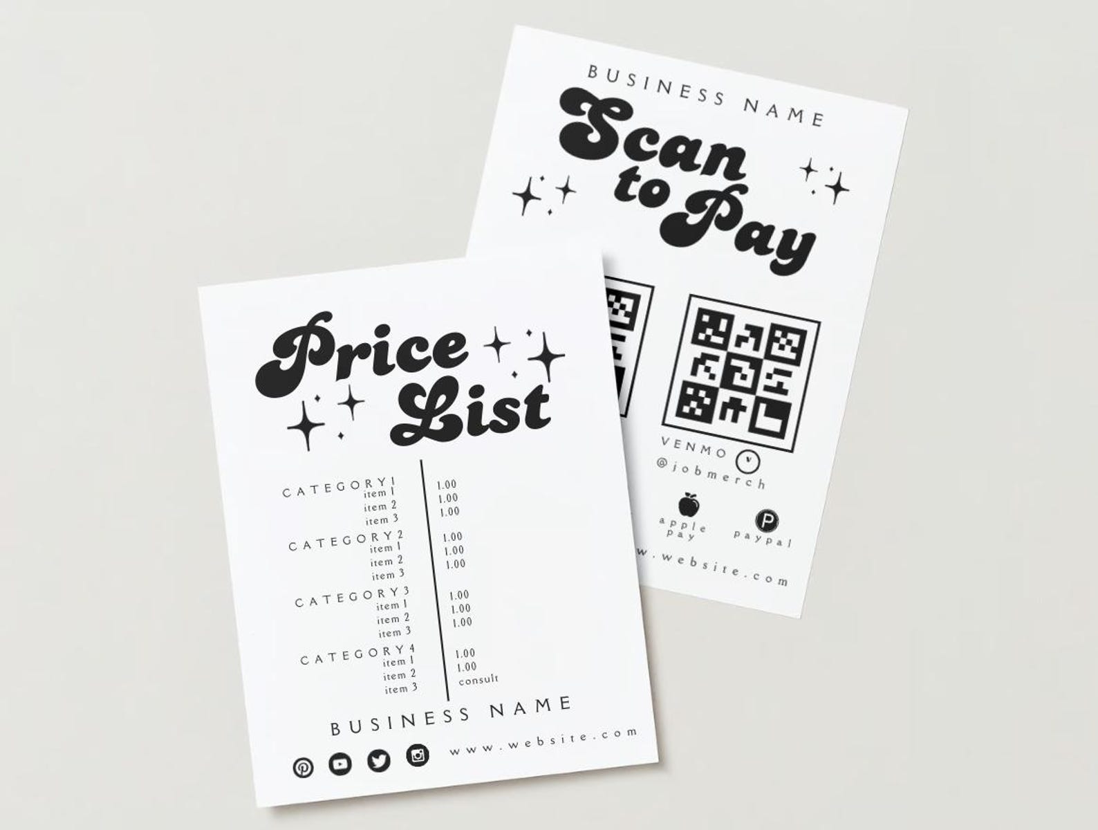 Retro Price List & Scan to Pay - Etsy