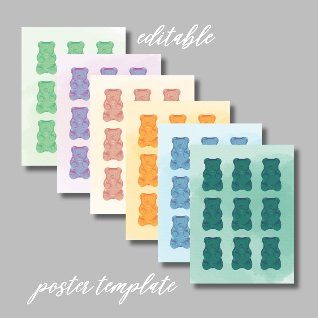 Editable Gummy Bears Poster Template, Posters 12x18, 18x24, 21x28 ...
