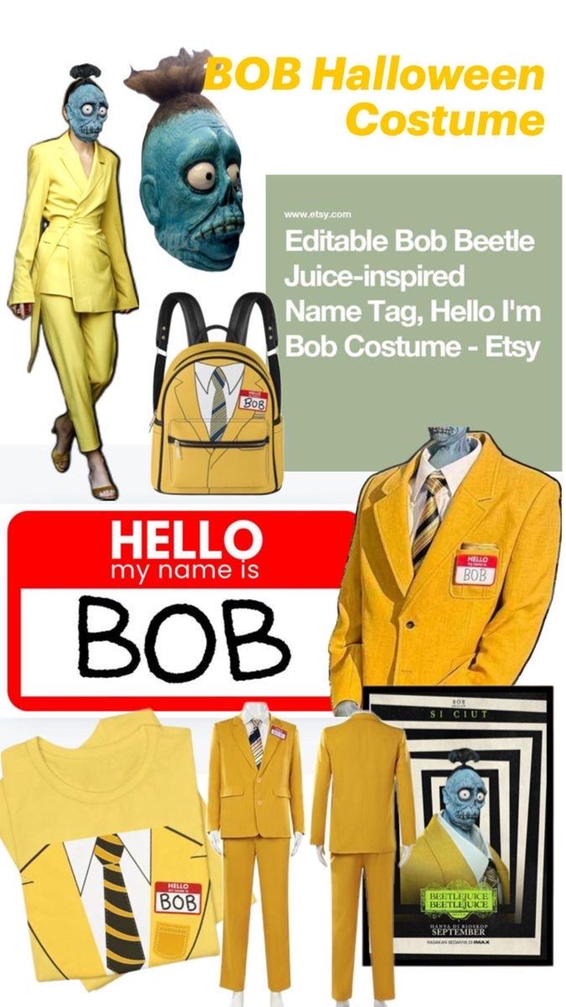 Editable Bob Beetle Juice-inspired Name Tag, Hello I'm Bob Costume - Etsy