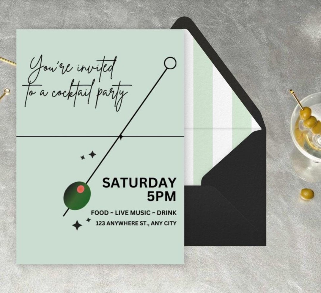 Editable Cocktail Party Invite, Adult Party, Cocktail Party, Olive ...