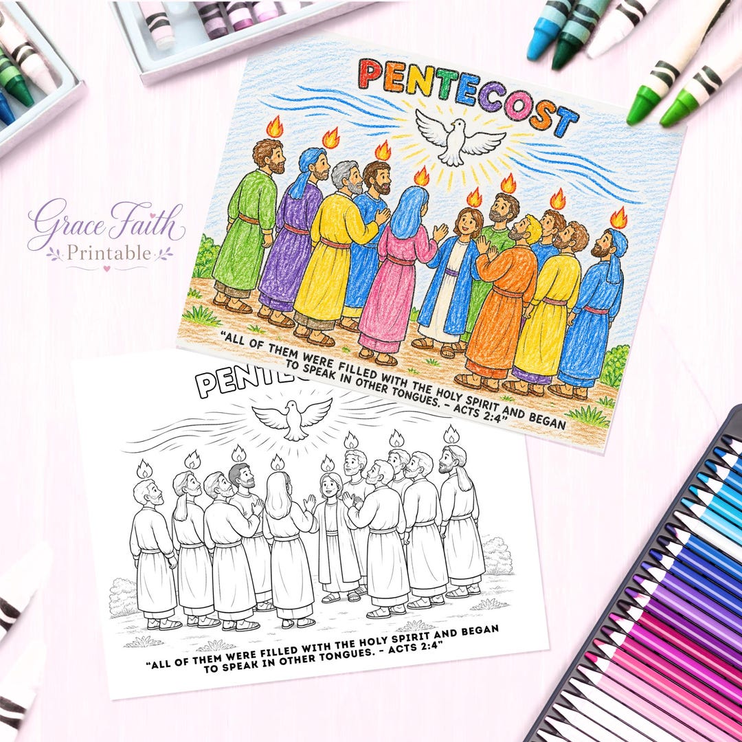 Pentecost Coloring Page Printable, Holy Spirit Bible Sheet, Acts 2 4 ...