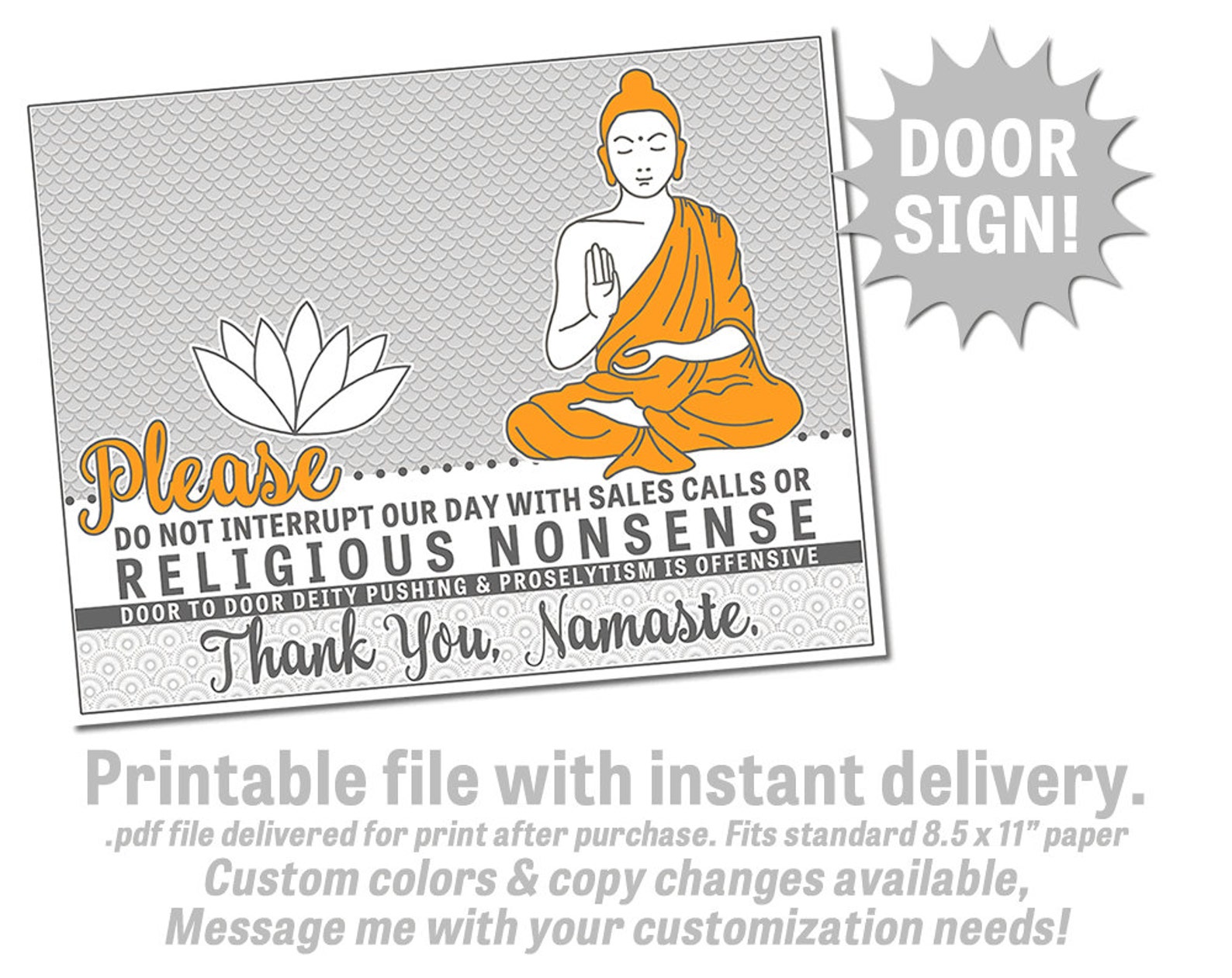 PRINTABLE No Solicitors Namaste Door Sign *instant Download* Buddah ...