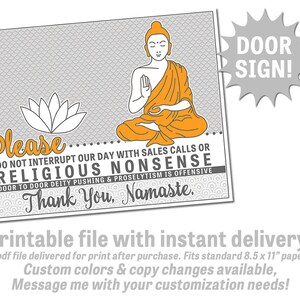 PRINTABLE No Solicitors Namaste Door Sign *instant Download* Buddah ...