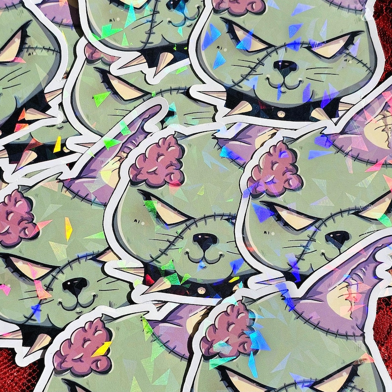 Zombie Kitty Sticker | Waterproof Holographic Vinyl | Adorable Creepy ...