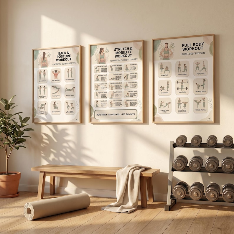 Full Body Dumbbell Workout Posters, 120 Exercises, Home Gym Charts ...