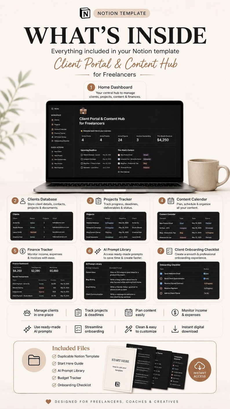 Notion Client Portal for Freelancers, Content Calendar, AI Prompt ...