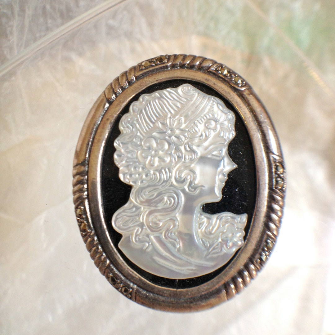 Black and White Sterling Cameo Brooch - Etsy