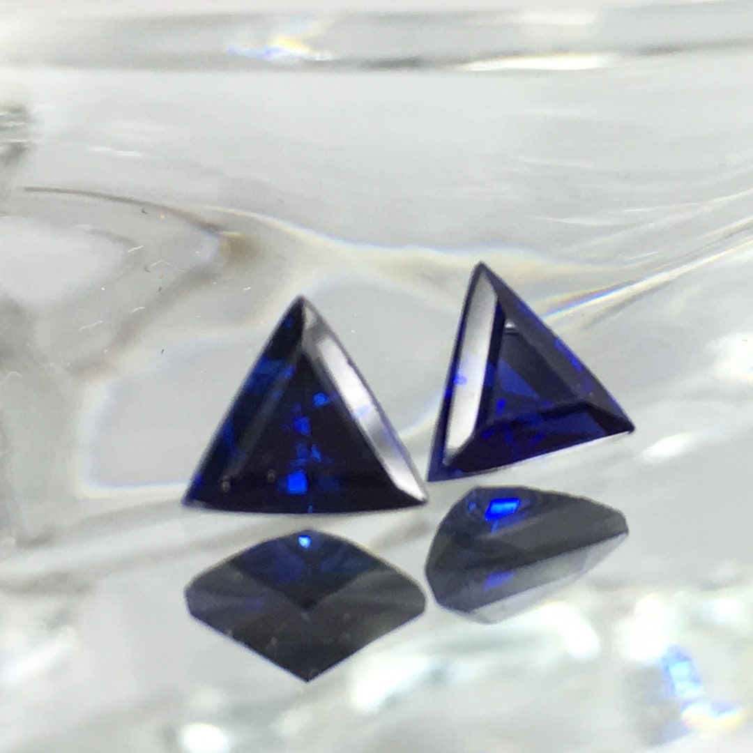 Triangle Cut Synthetic Sapphires Engagement Ring September Birthstone ...