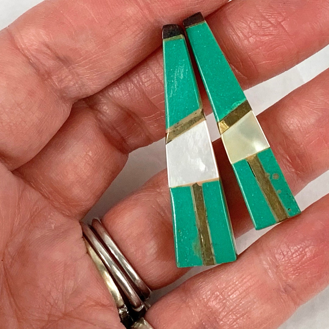 Santo Domingo Pueblo Vintage Triangle Tab Intarsia Gemstone Pendant - Etsy