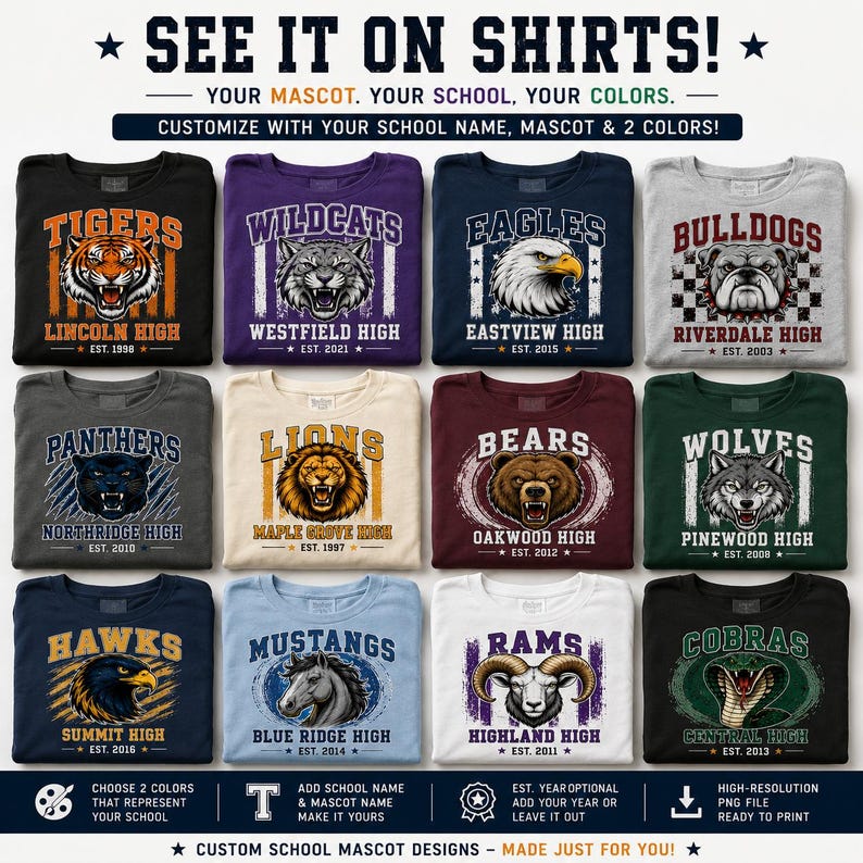 Personalized Mascot PNG Bundle | Vintage Athletic School Spirit Designs ...