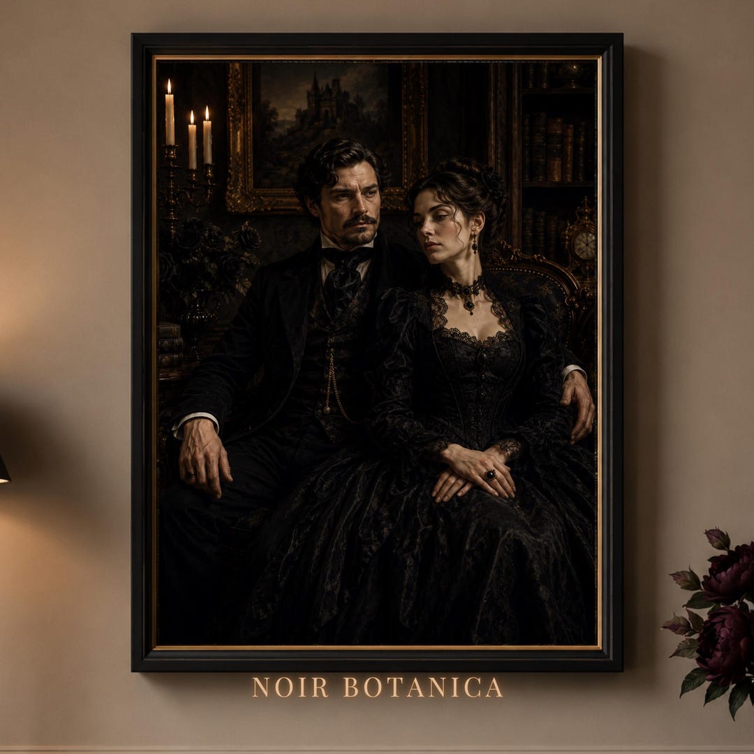 Gothic Victorian Couple Portrait Print, Dark Romance Moody Painting ...
