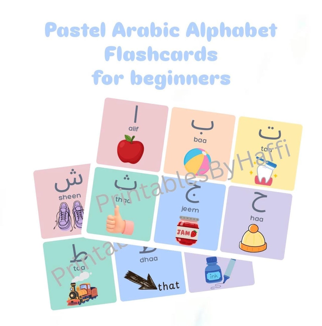 Pastel Arabic Alphabet Flashcards With English Words for Beginners - Etsy