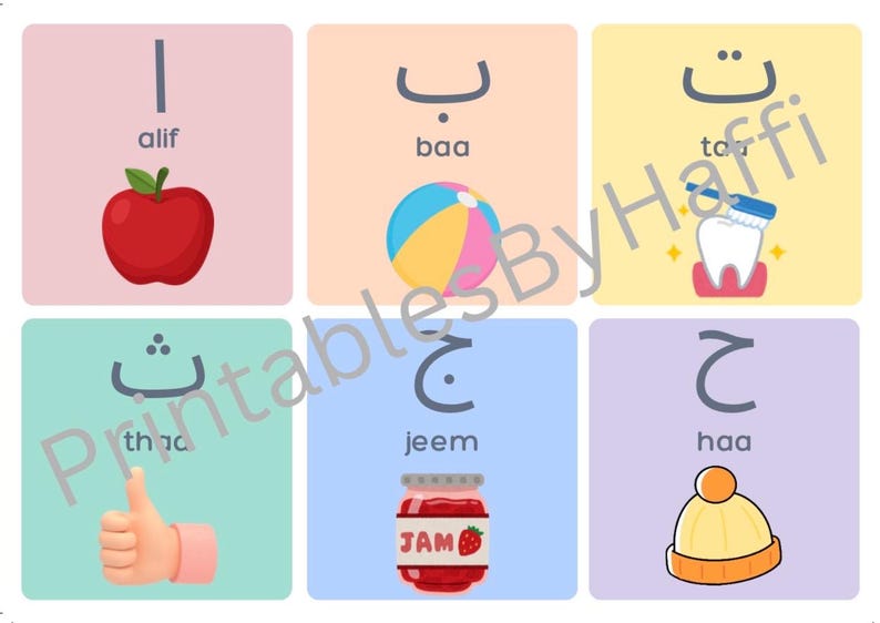 Pastel Arabic Alphabet Flashcards With English Words for Beginners - Etsy