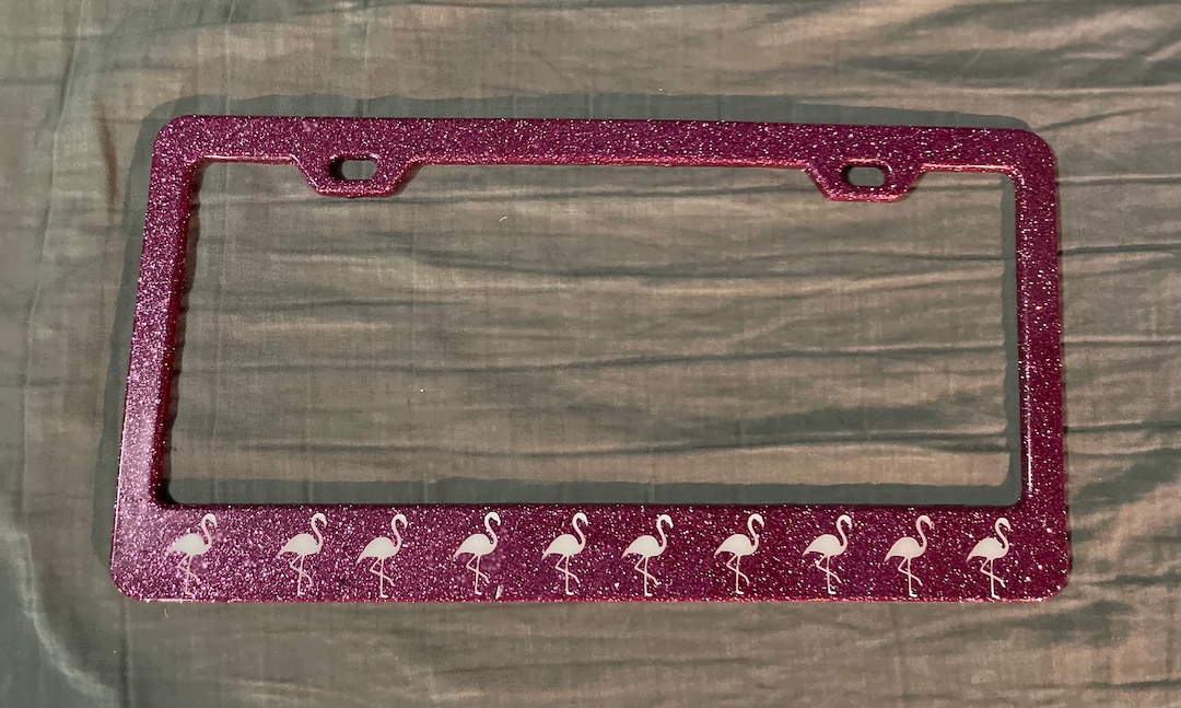 Pink Glitter License Plate Frame With Flamingos - Etsy