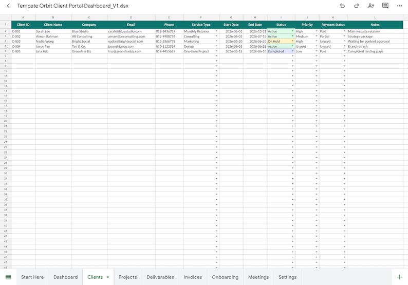 Client Portal Dashboard | Excel Google Sheets Management System ...