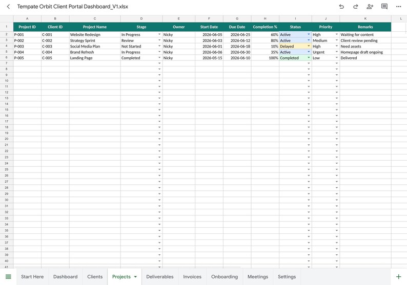 Client Portal Dashboard | Excel Google Sheets Management System ...