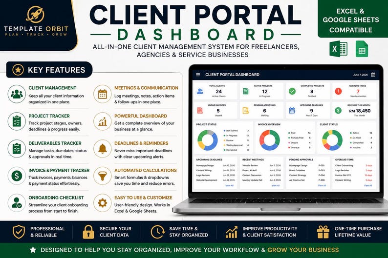 Client Portal Dashboard | Excel Google Sheets Management System ...