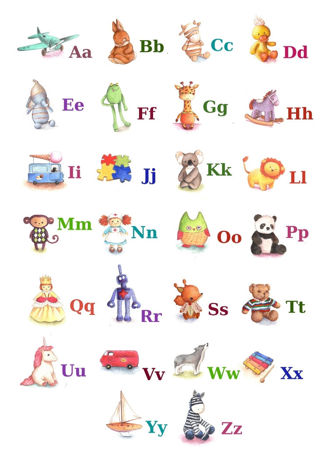 ABC Alphabet Poster A4 Print, Toy Alphabet, Nursery Decor, Baby Gift ...