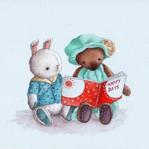 Nursery Art Print, Teddy Bear and Bunny Reading a Story - Etsy