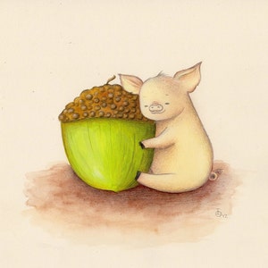 ORIGINAL ART Piglet and Acorn - Etsy