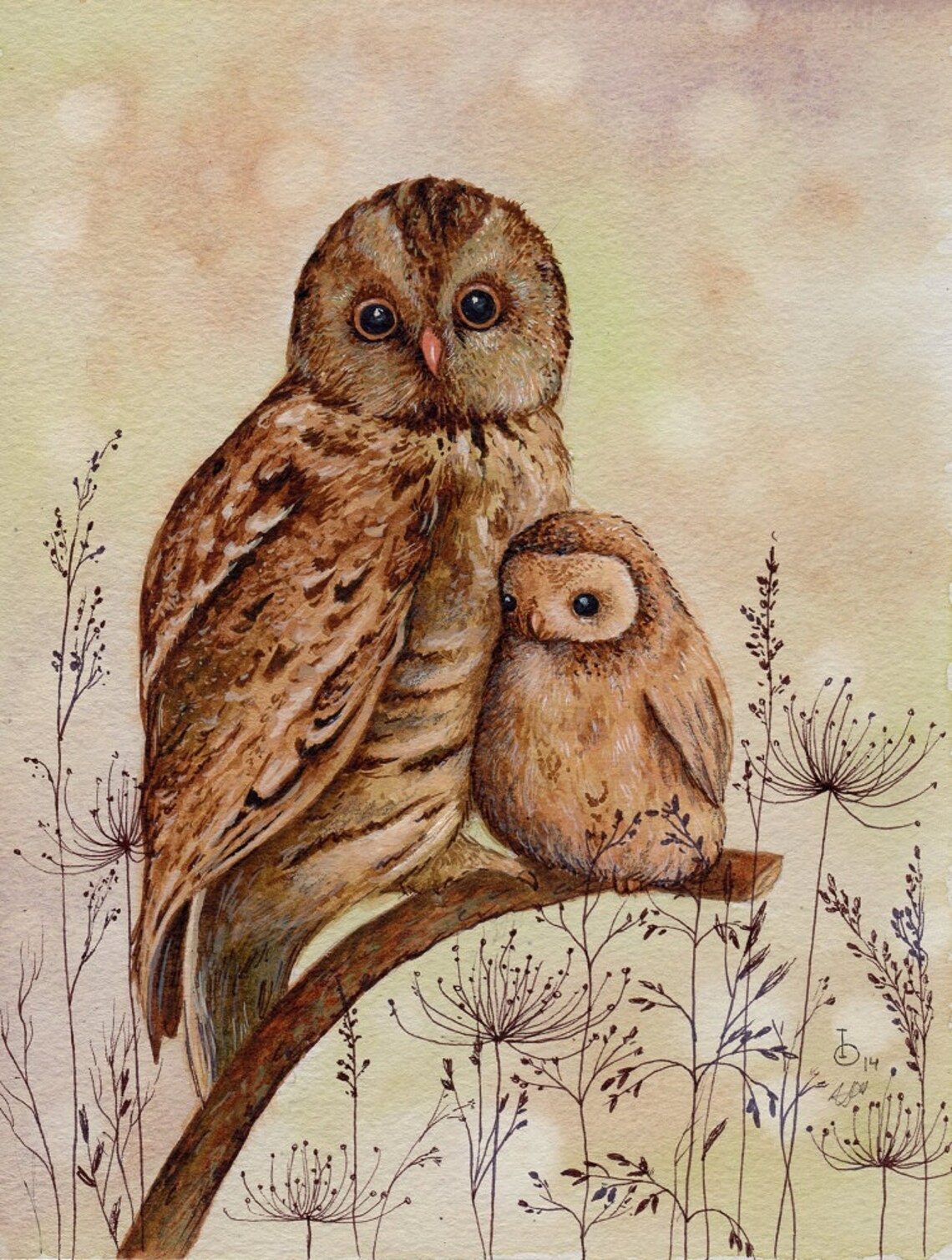 Mummy and Baby Owl Art Print From an Original Painting - Etsy