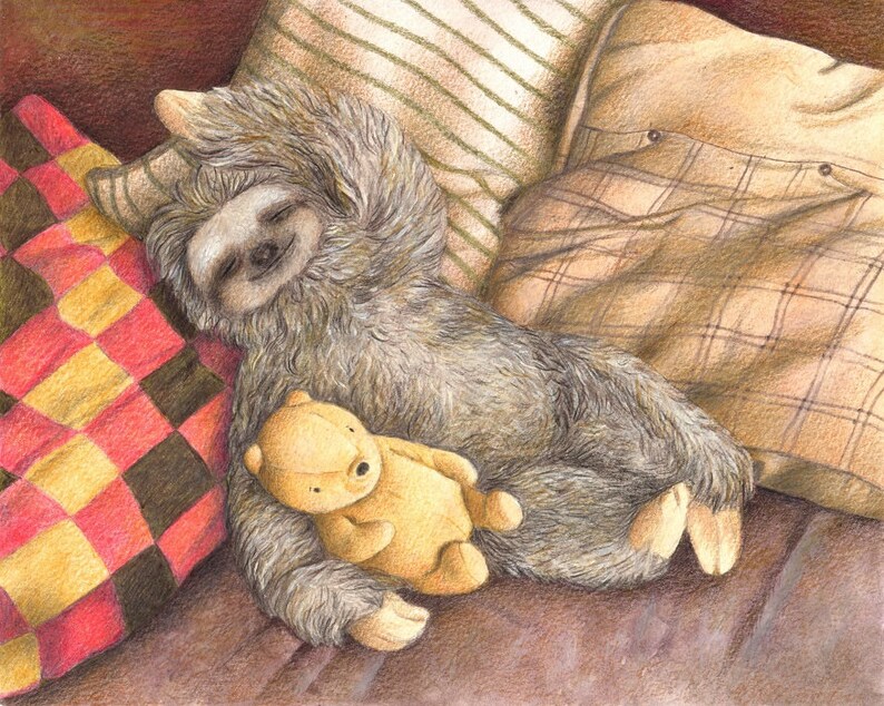 Sleeping Sloth, Art Print, Nursery Decor, Kid's Bedroom Art, Cute ...