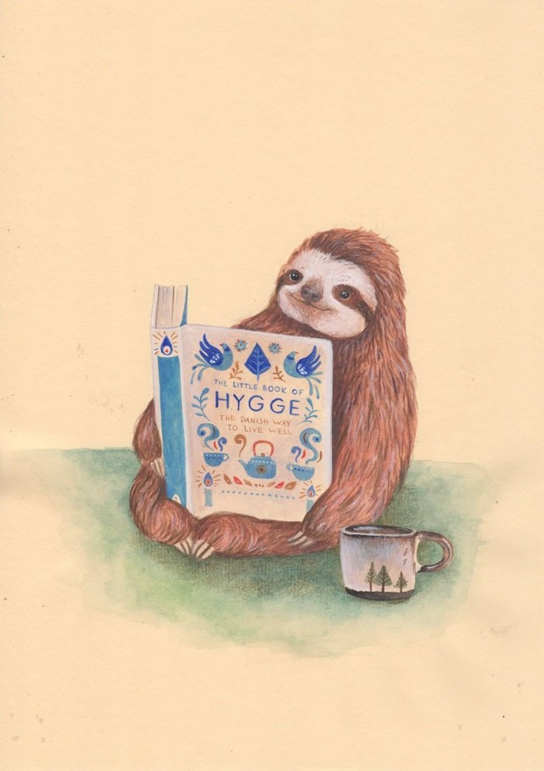 Sloth Reading, Hygge, Art Print - Etsy