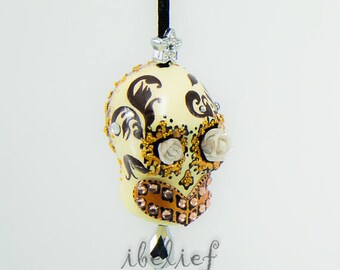 Ornament Skull Day of Dead & Charm Hang Rear View Mirror for | Etsy