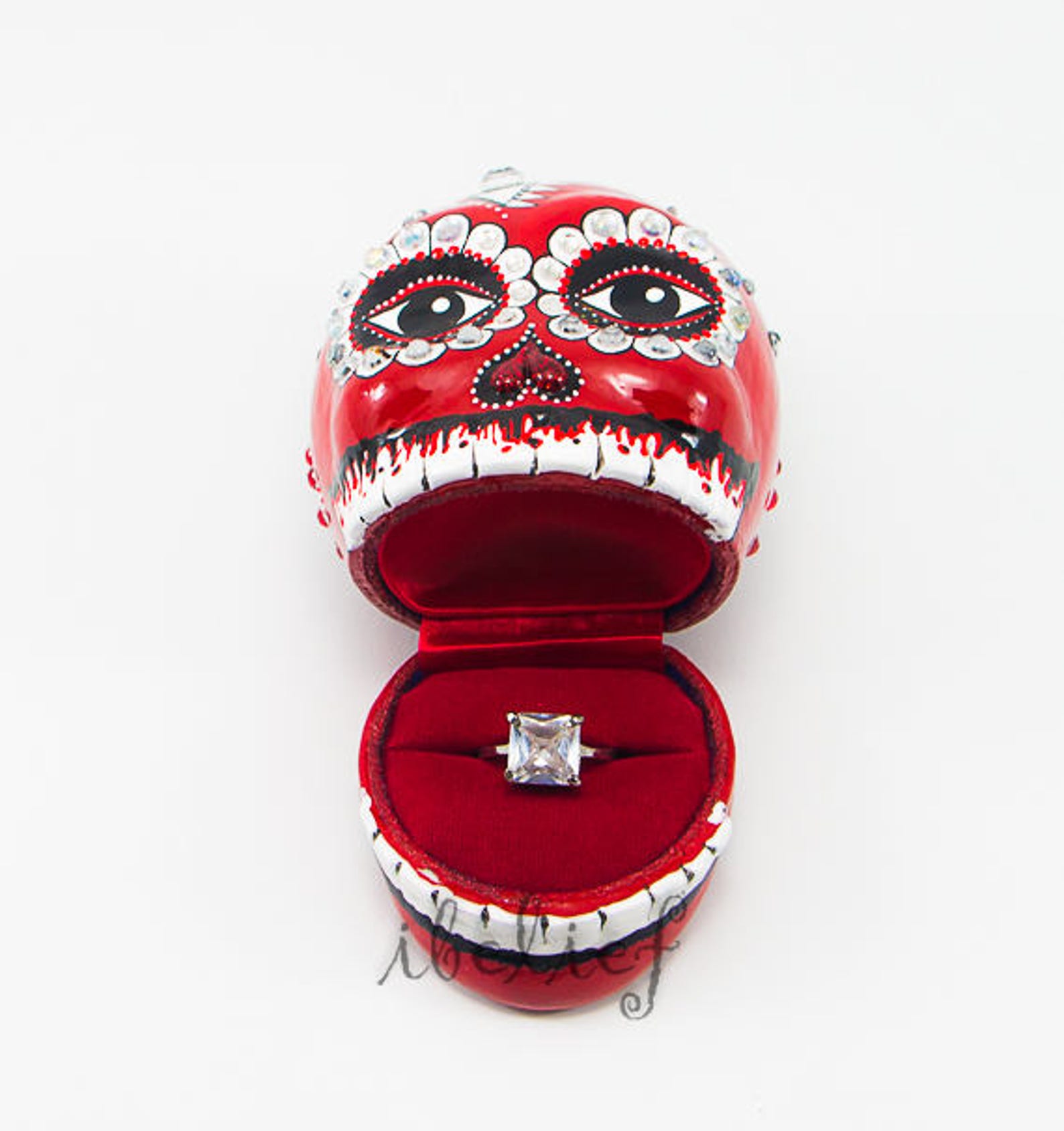Skull red ring box handmade of the day of the dead | Etsy
