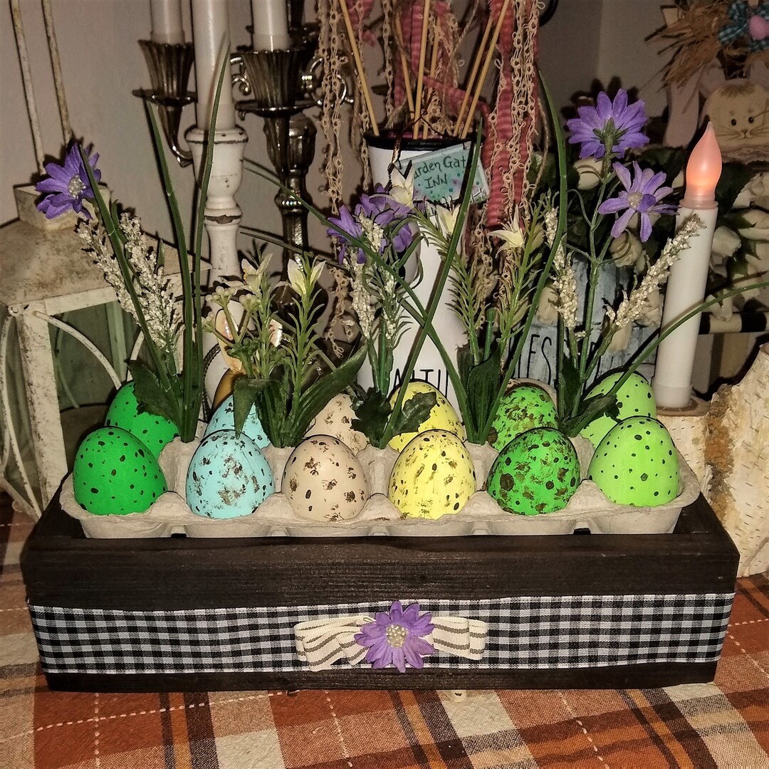 Handmake Stained Wood Box With 12 Hand Painted Fake Eggs in a - Etsy