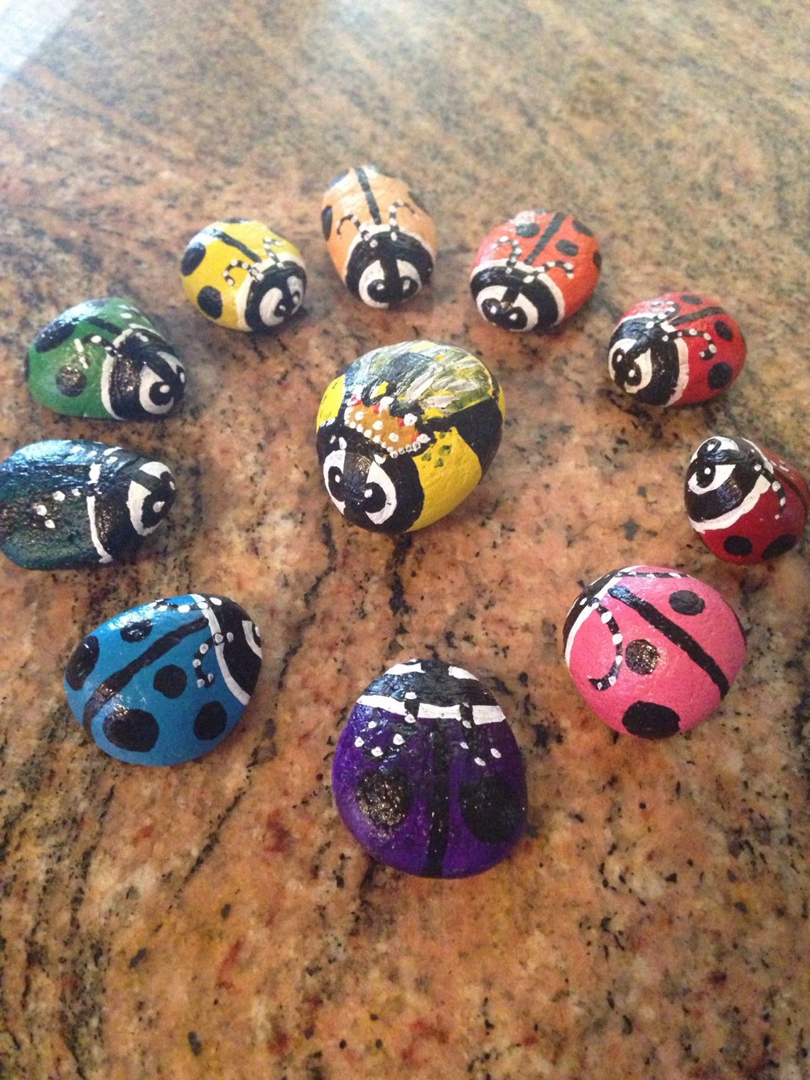 Assortment Painted Ladybug River Rocks and Queen Bee Rock - Etsy