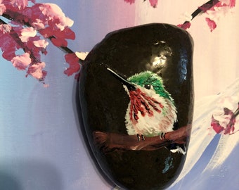 Hummingbird and Cherry Blossom Painted Rocks for Gifts, Flower Painted ...