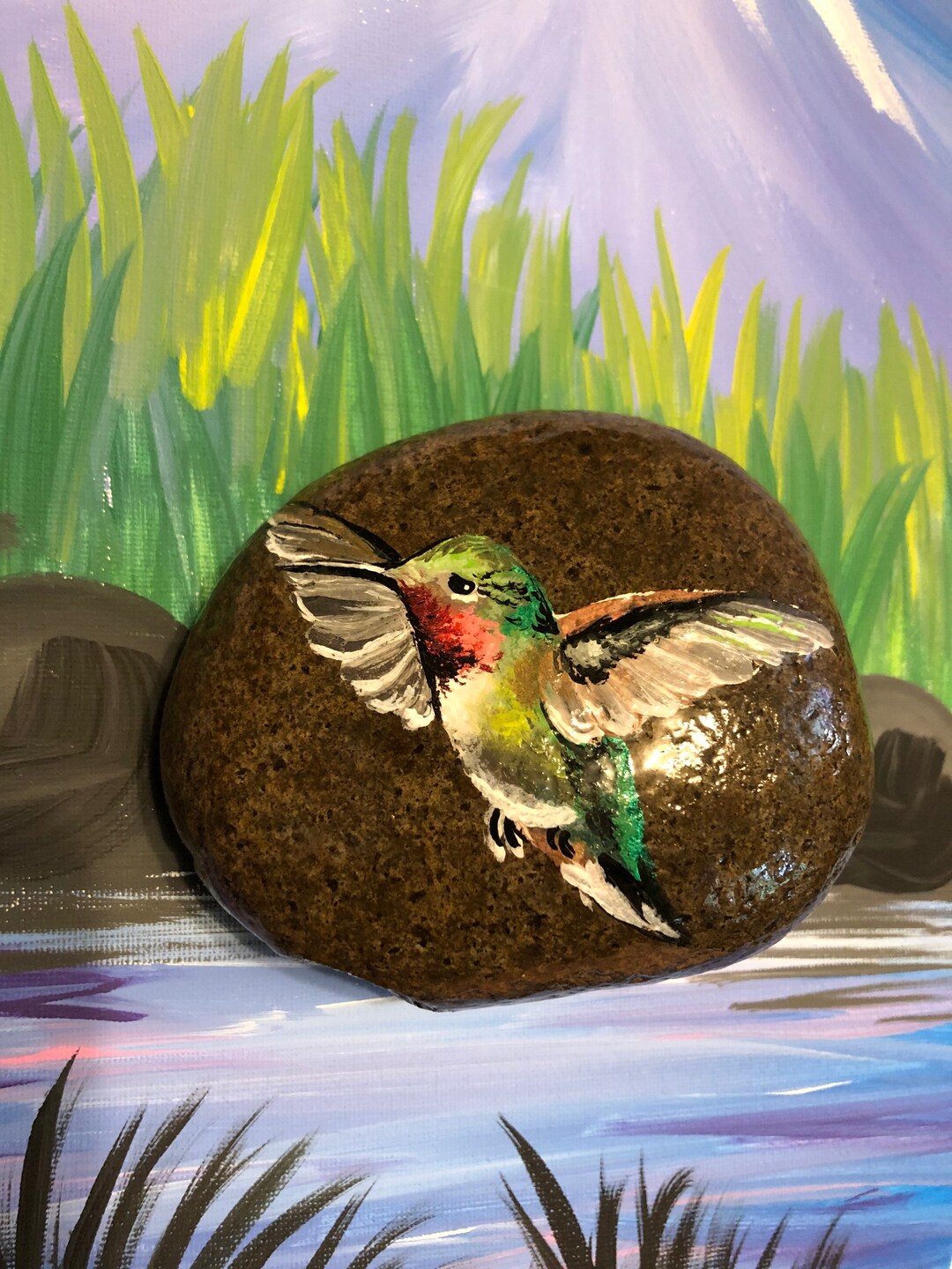Hummingbird Painted Rock - Etsy