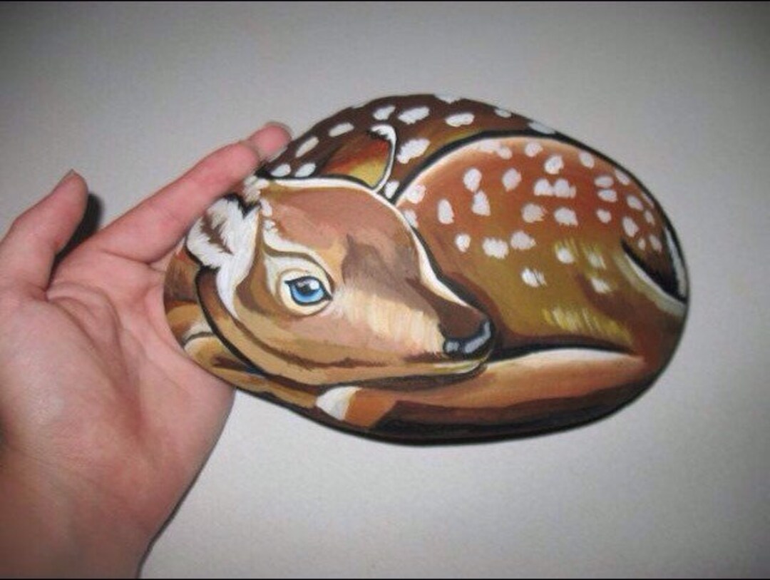 Painted Deer River Rock - Etsy