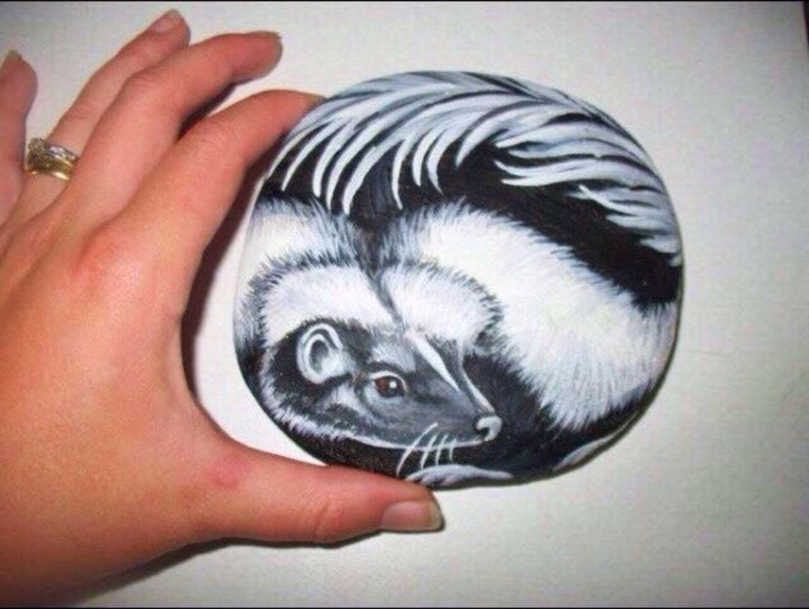 Painted Skunk Rock - Etsy