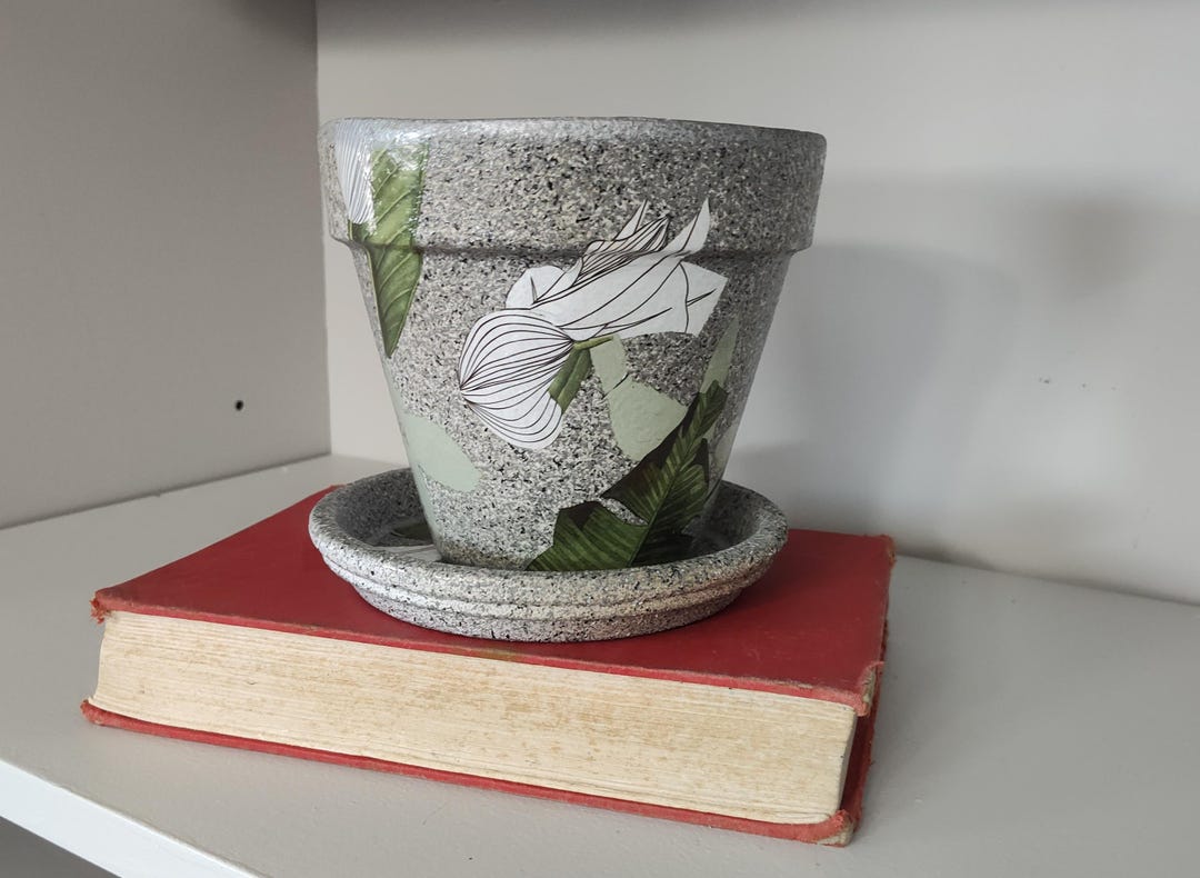 Floral Terracotta Pot and Saucer - Hand-crafted - 6 Inches - Etsy