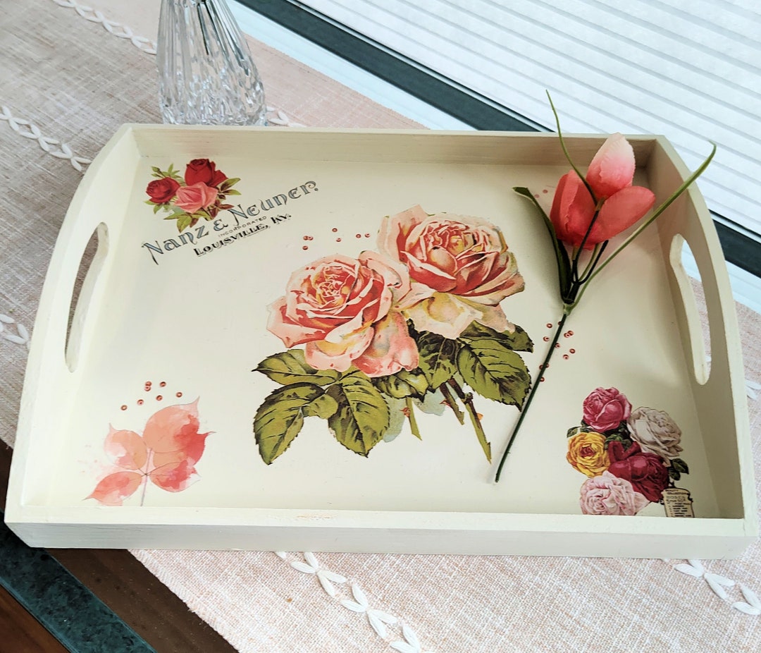 One of a Kind Lap Tray Desk With Peach, Pink and Red Flowers Wooden ...
