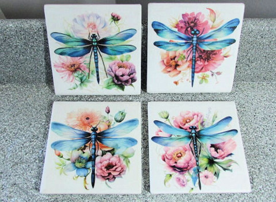 Dragonflies Four Beautiful Handmade Dragonfly Coasters With Cork ...