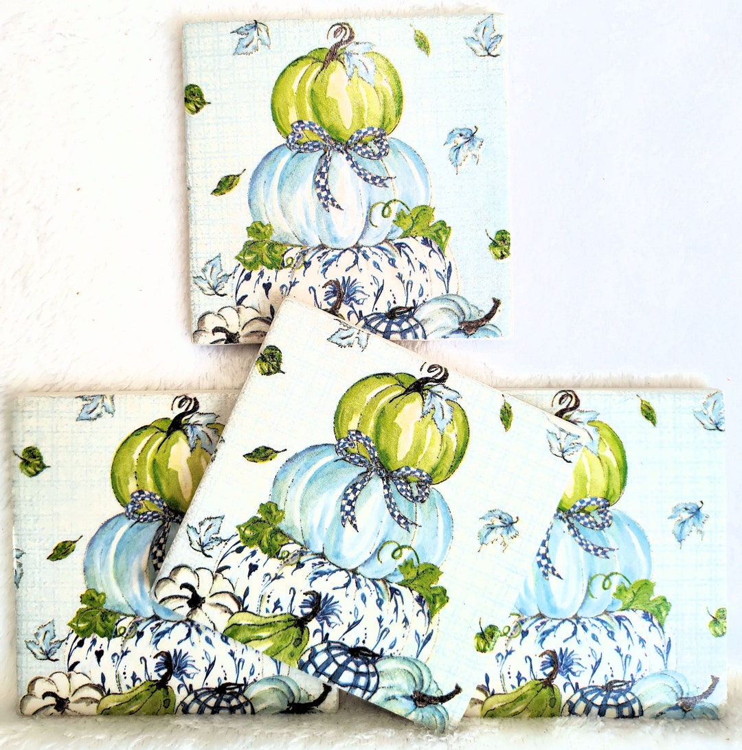 Four Beautiful Handmade Fall Harvest Thanksgiving Pumpkin Coasters With ...