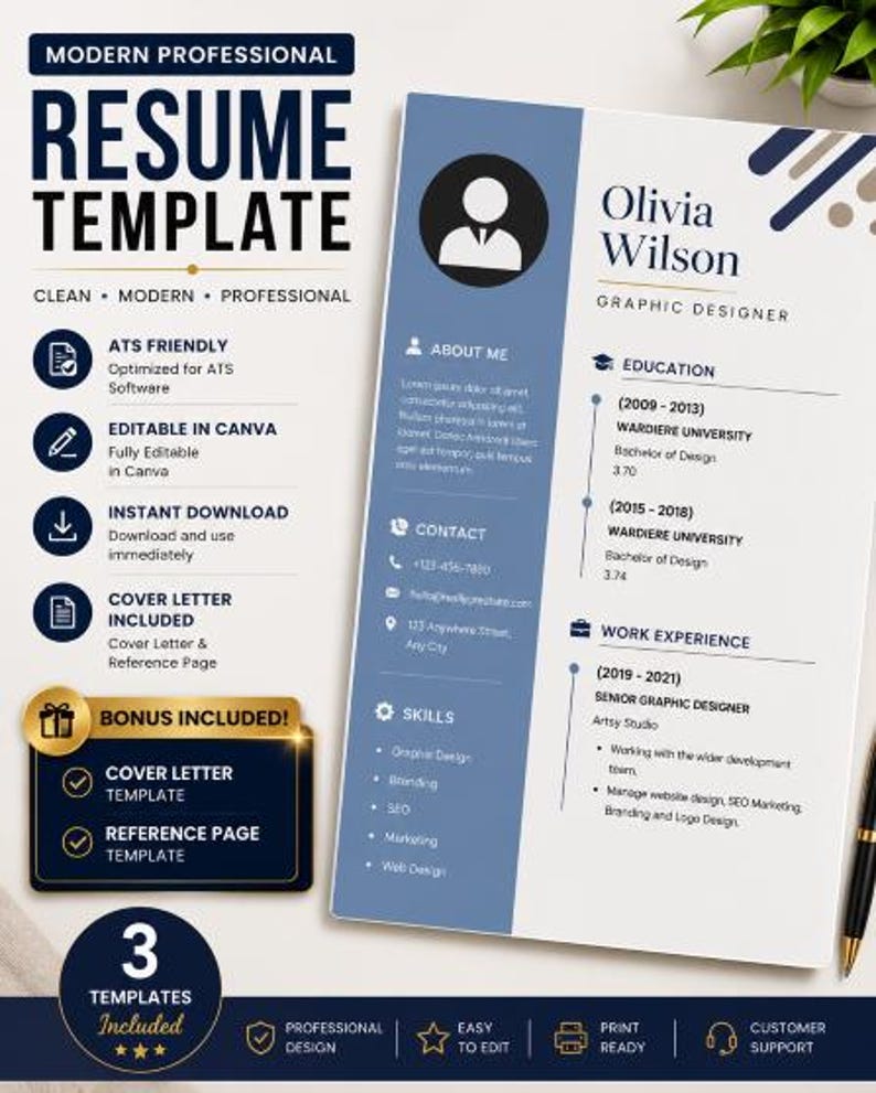 ATS Professional Resume Template, ATS Friendly, A4 Size Printable. - Etsy