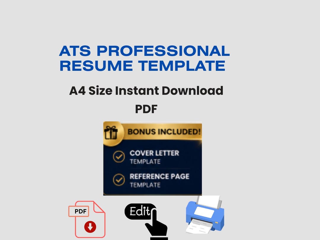ATS Professional Resume Template, ATS Friendly, A4 Size Printable. - Etsy