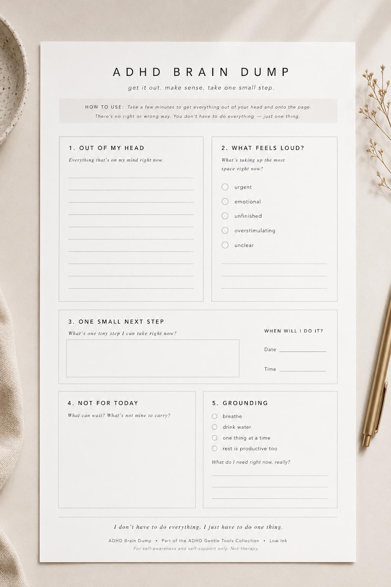 ADHD Brain Dump – Minimalist Printable for Overthinking, Mental Clarity ...