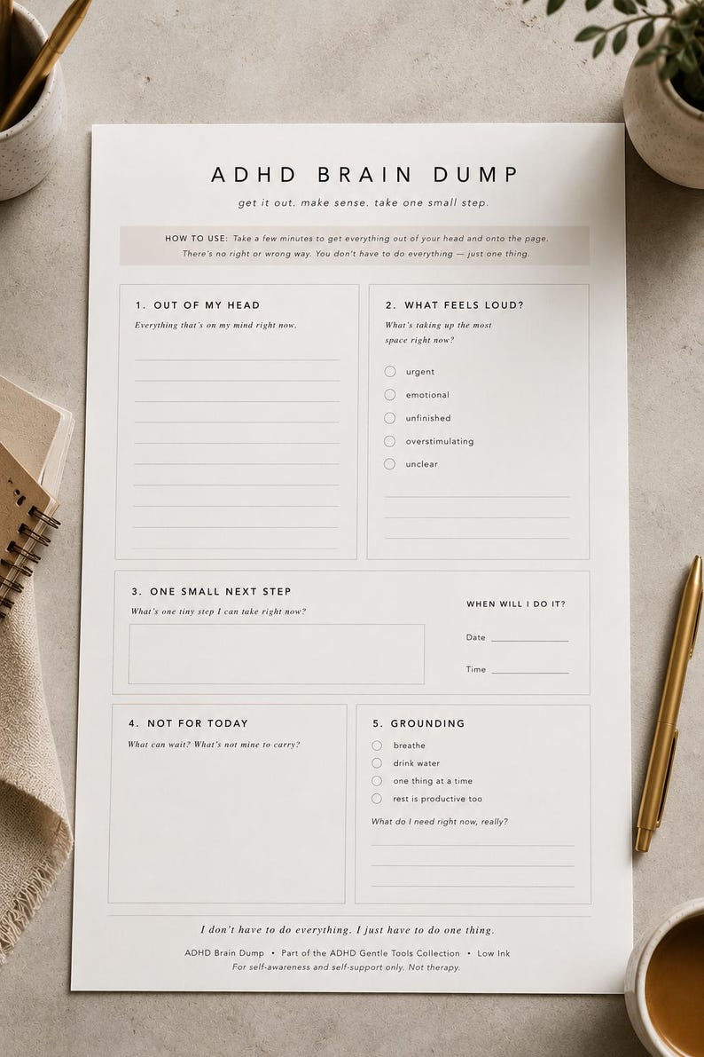 ADHD Brain Dump – Minimalist Printable for Overthinking, Mental Clarity ...