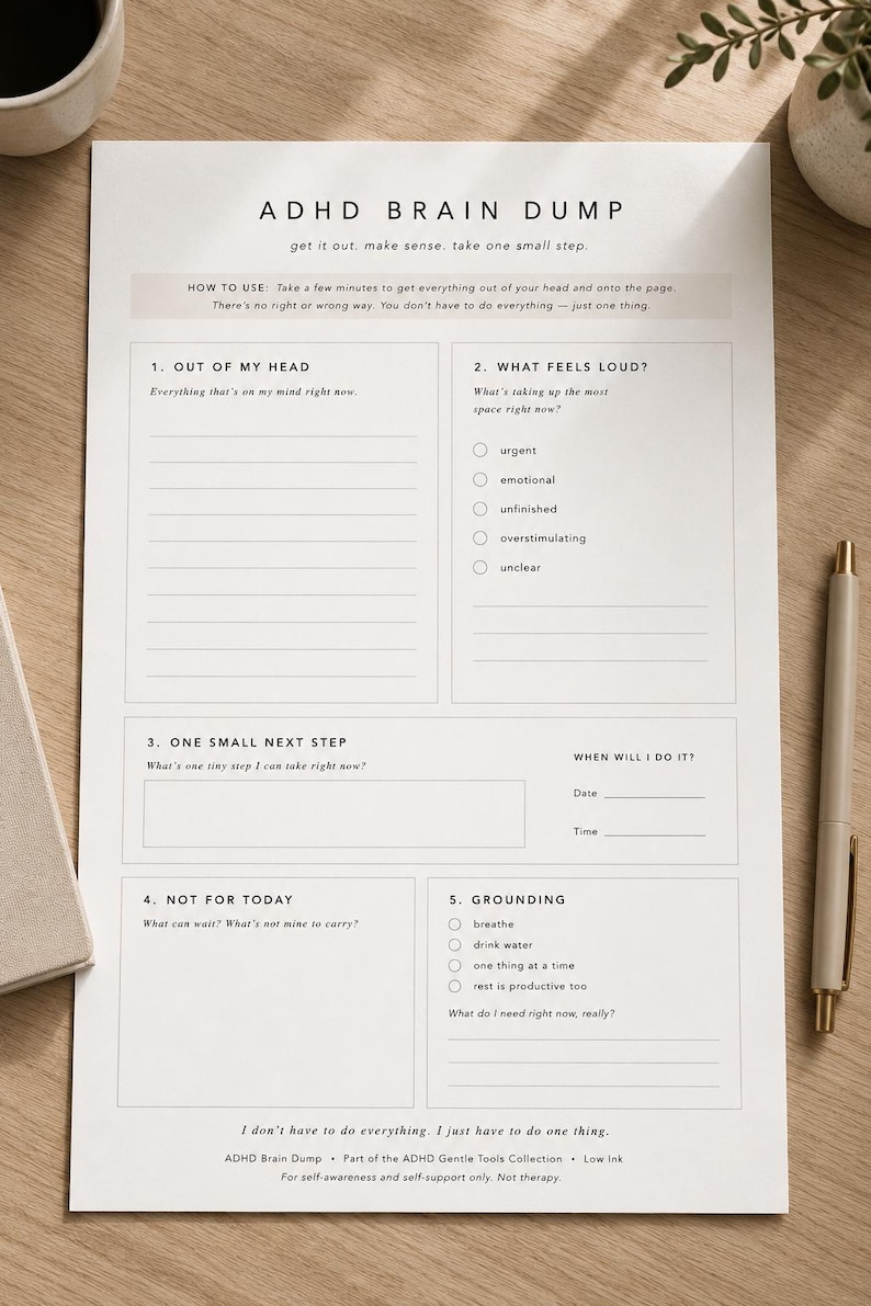 ADHD Brain Dump – Minimalist Printable for Overthinking, Mental Clarity ...