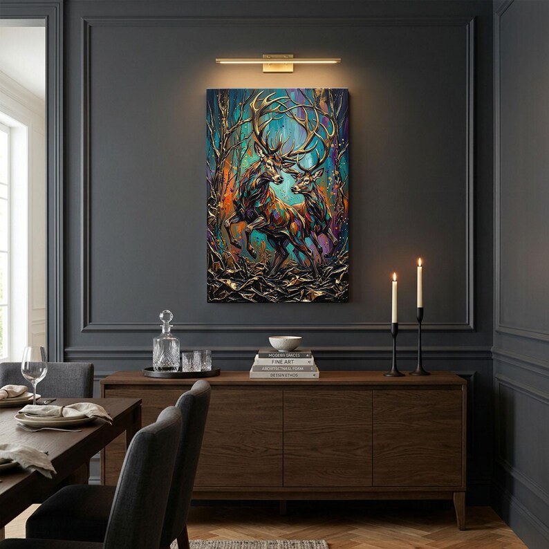 Stag Canvas Print, Abstract Forest Deer Art, Vibrant Wildlife Wall ...