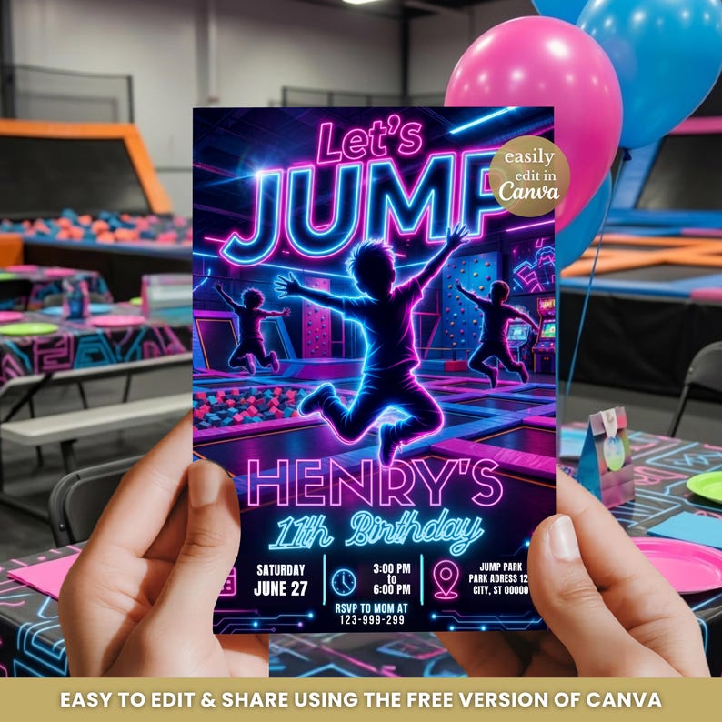 Trampoline Park Birthday Invitation, Jump & Flip Party Digital Invite ...