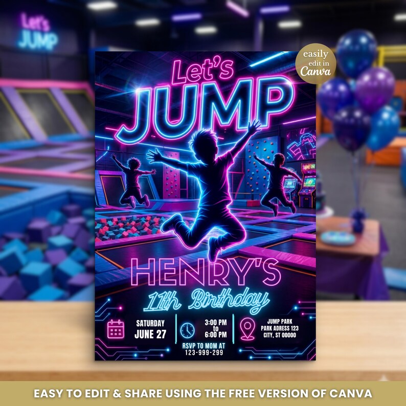 Trampoline Park Birthday Invitation, Jump & Flip Party Digital Invite ...