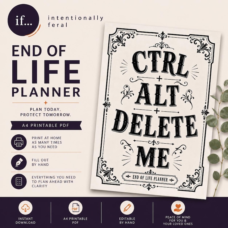Ctrl Alt Delete Me End of Life Planner | Printable PDF | A4 Digital ...