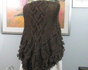 Handmade Pumpkin Wool Celtic Knot/cable Knit Triangle Shawl Leaf Design ...