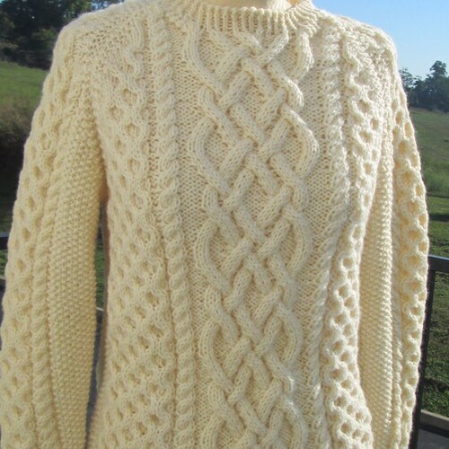 Handmade Irish Knit Celtic Knot Fisherman Sweater in Cream - Etsy